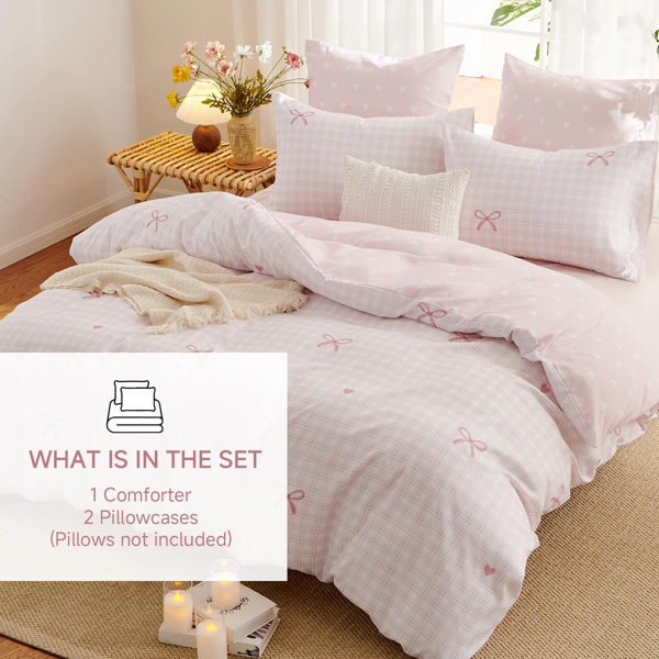 Nayoroom Comforter Set Pink Plaid Bow Ties Comforter Bedding Sets ...