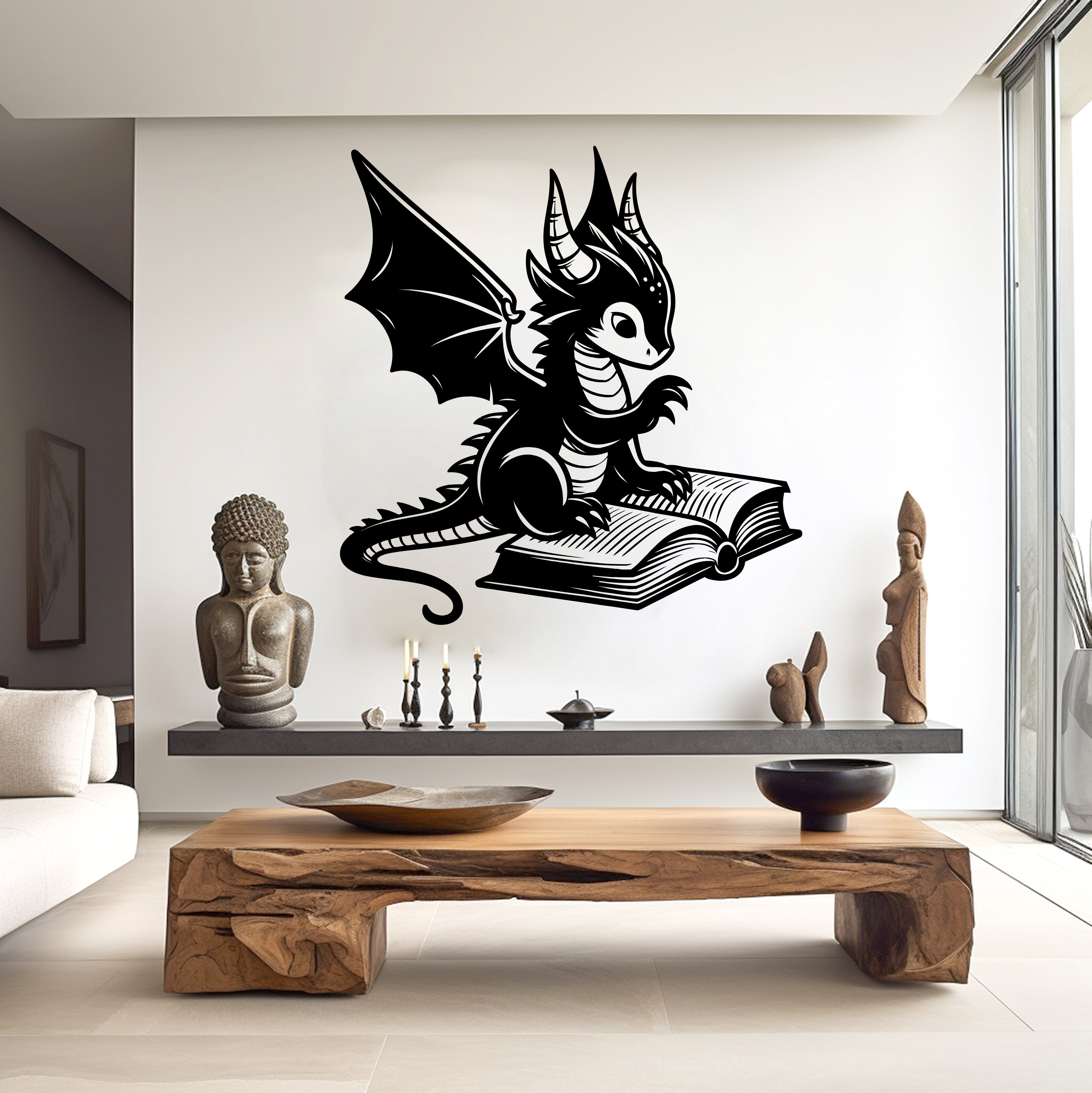 Trinx Dragon Reading A Book Wall Decal Reading Books Magic Wall Decal ...