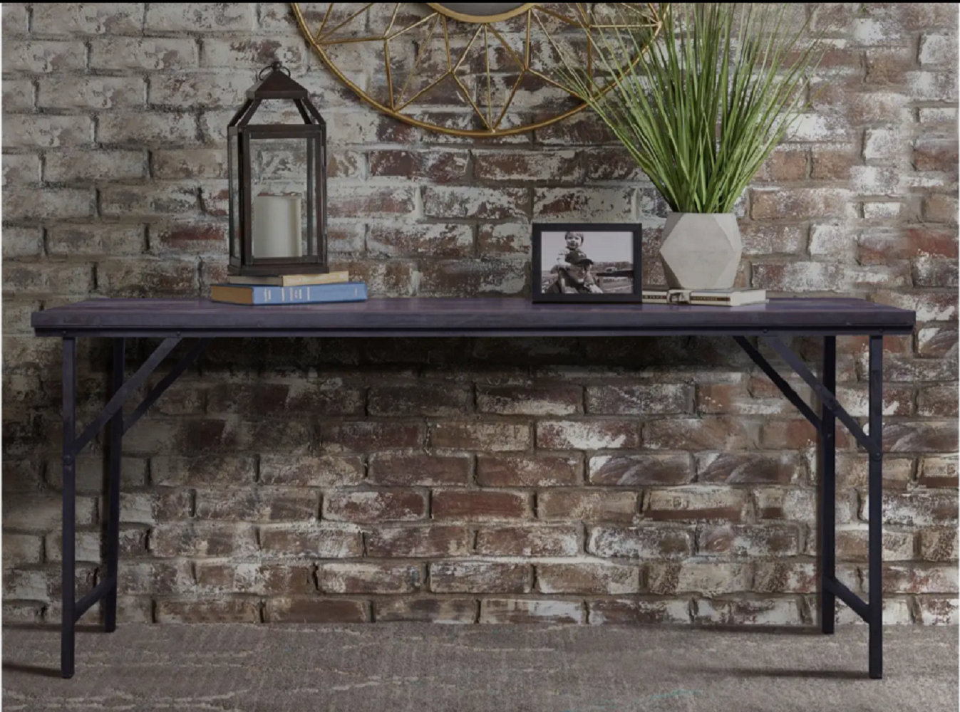 Designe Gallerie Solid Wood Rectangular Folding Table with Metal Base ...