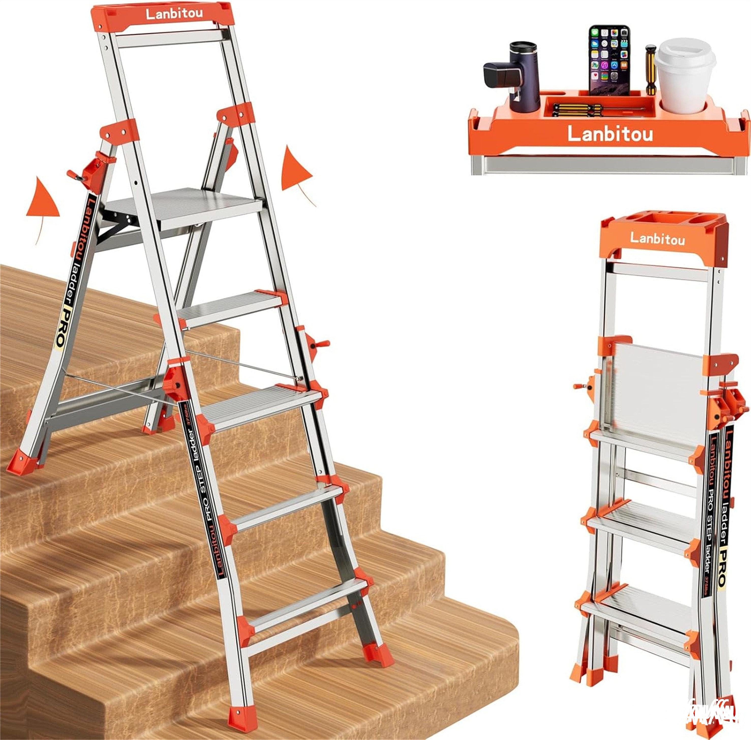 WFX Utility™ Aluminum 5 Step Ladder with Handrails | Wayfair