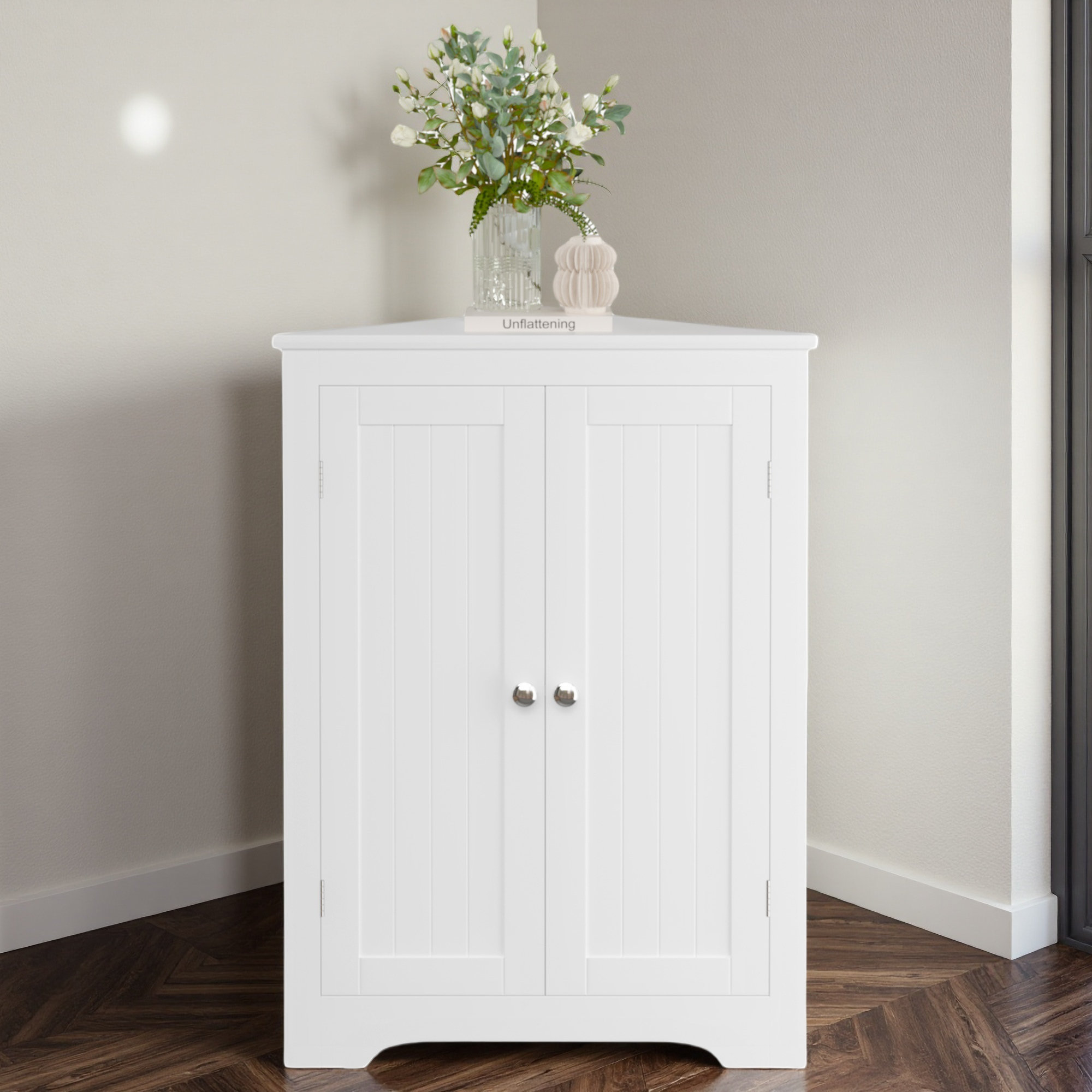 Winston Porter Floor Corner Cabinet With 2 Doors And Adjustable Shelves, Freestanding Narrow ...
