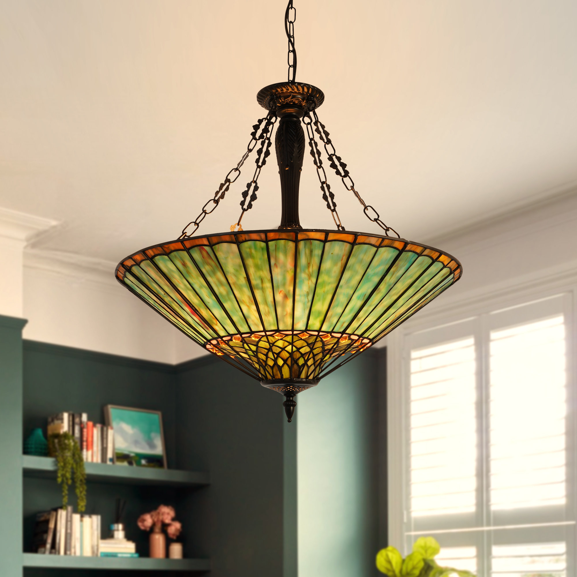 Astoria Grand 24" Wide 5 Light Dimmable Stained Glass Inverted ...