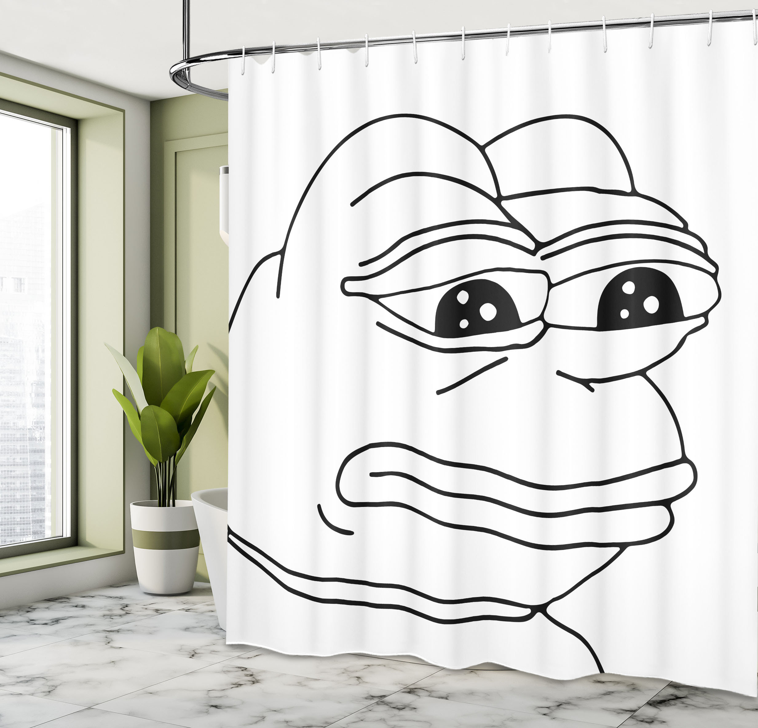East Urban Home Humor Shower Curtain Crying Frog Meme Cartoon Black and ...
