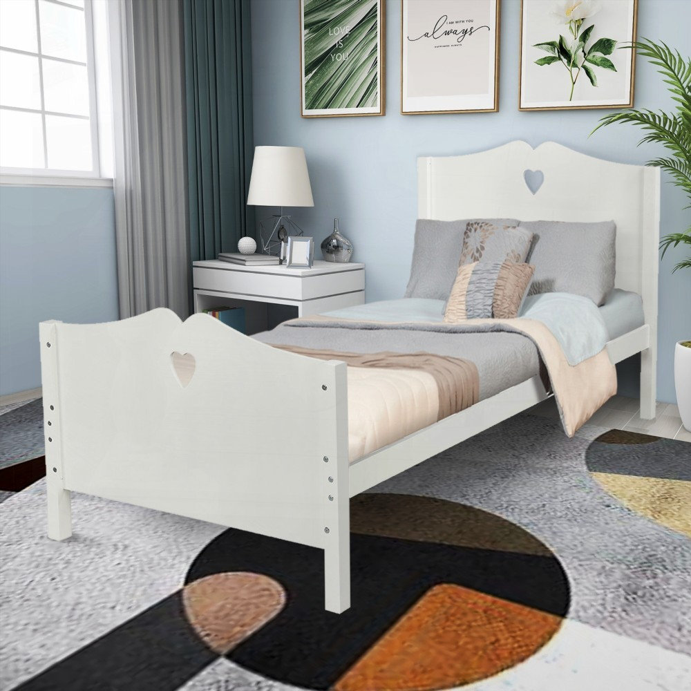 Ophelia & Co. Bed Frame Twin Platform Bed in White with Wood Slat ...