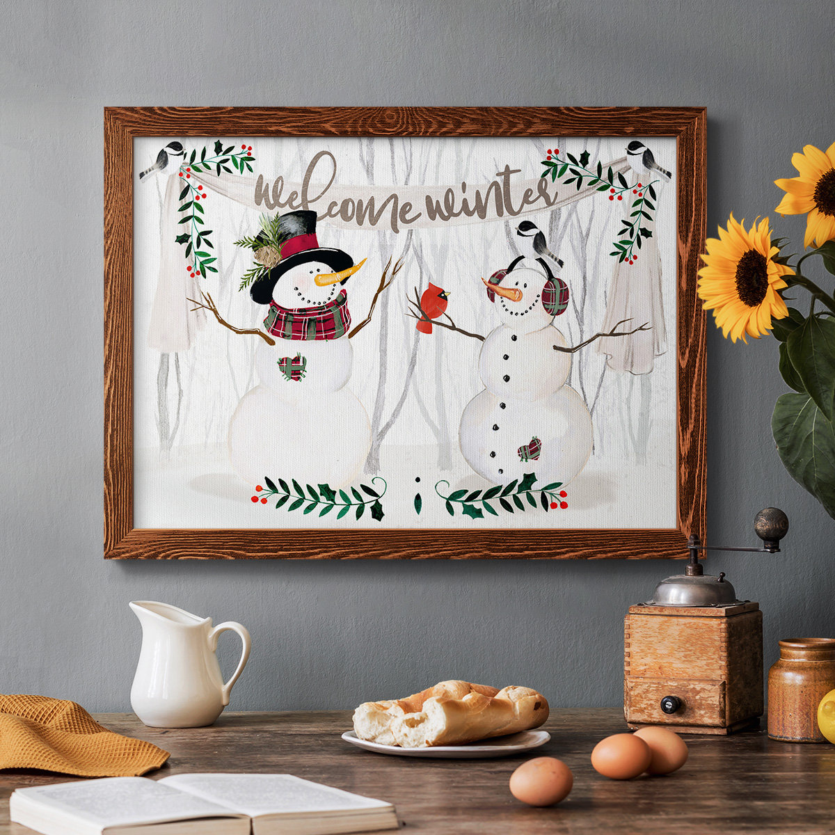The Holiday Aisle® Folk Snowman Forest Collection A Framed On Canvas ...