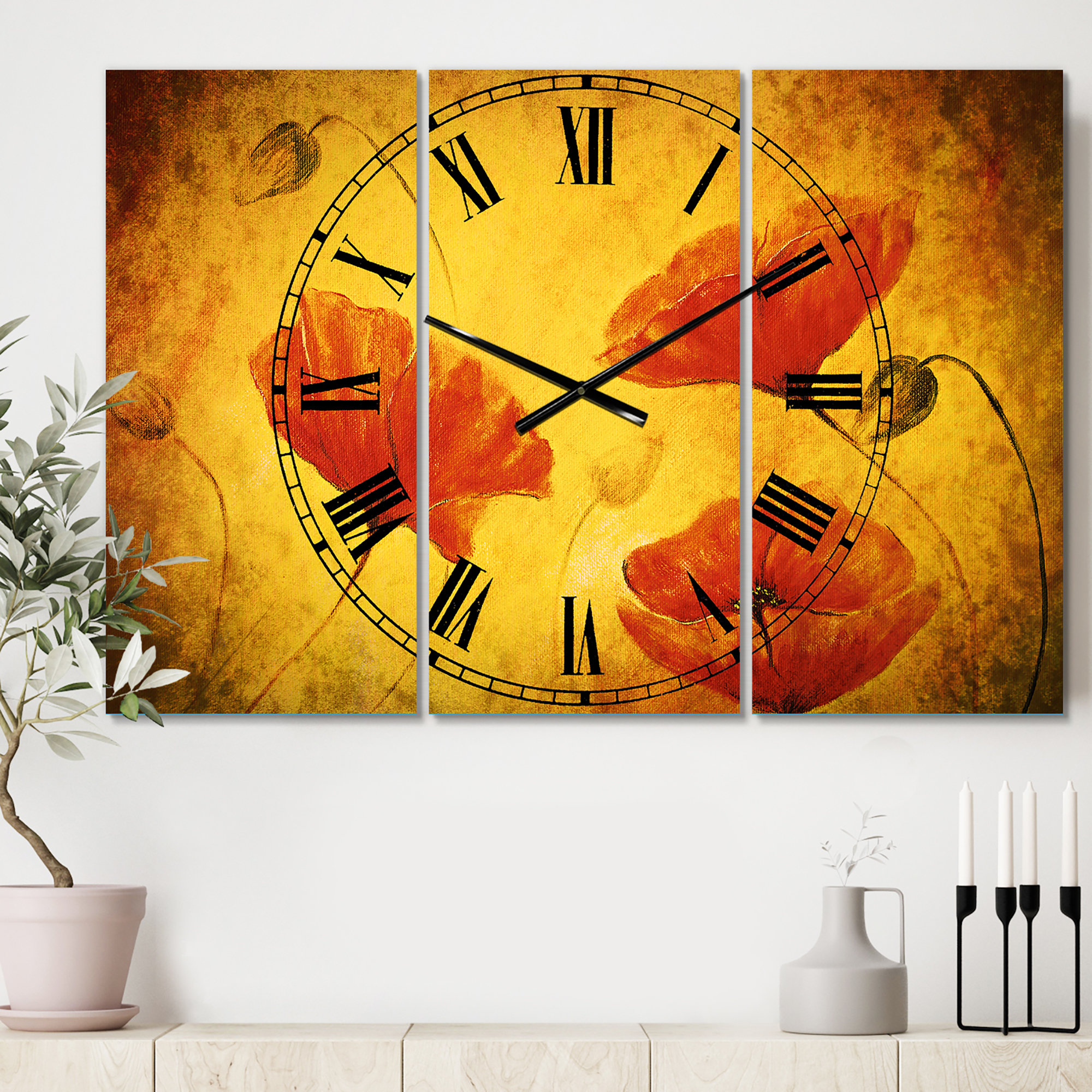 East Urban Home Red Poppy Flower - Traditional wall clock | Wayfair