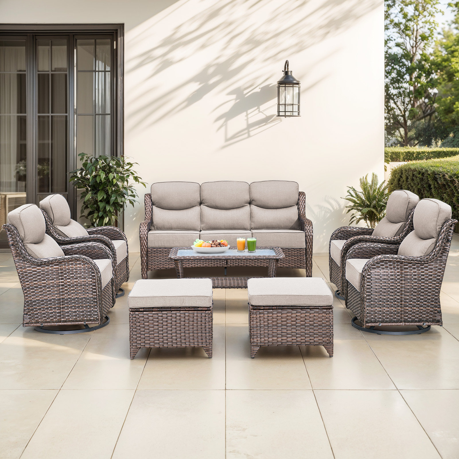 Lark Manor™ Abbey 8-Piece Patio Furniture Set With Swivel Glider Chairs ...
