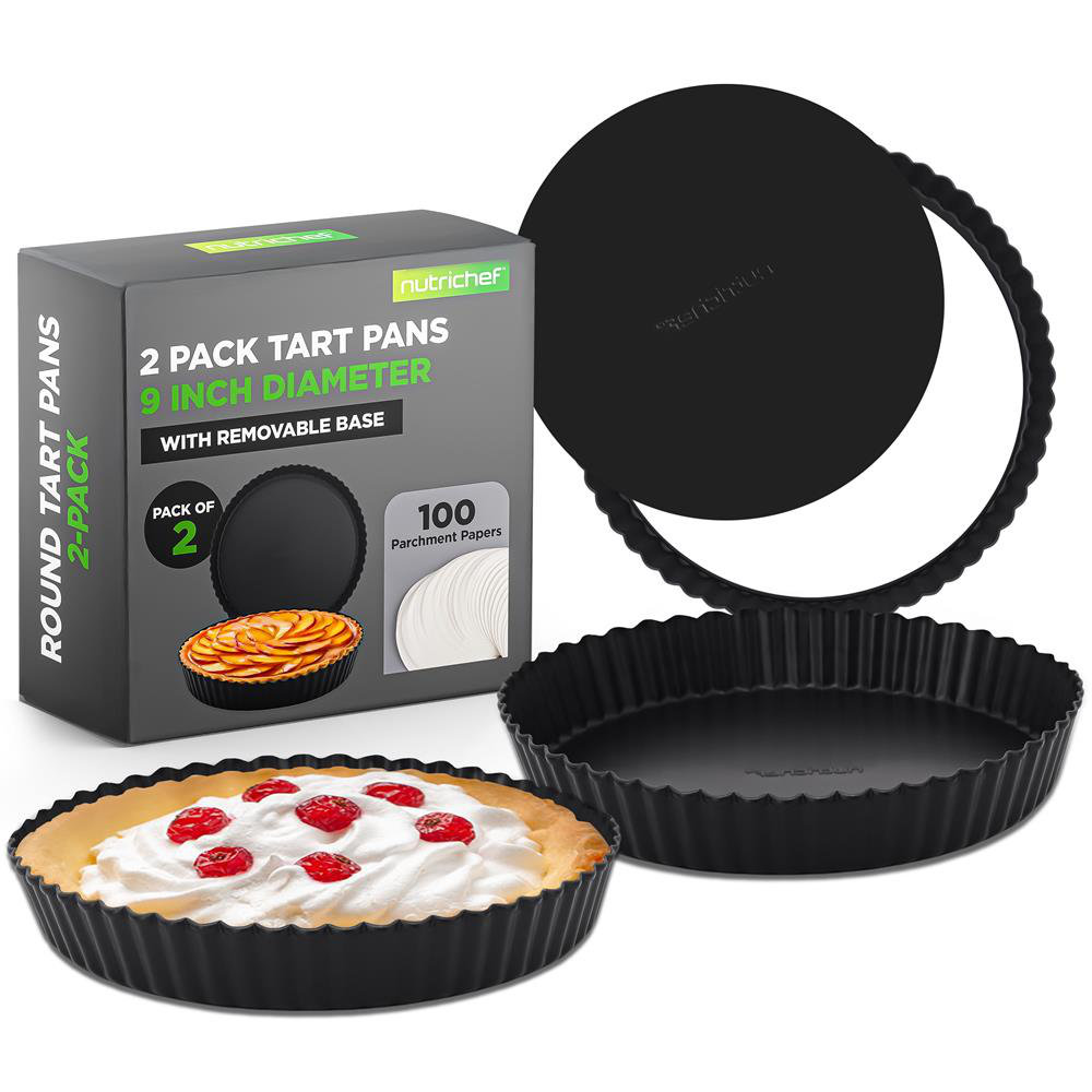 Nutrichef 2 Round Tart Pans | 9 Inch Carbon Steel Tart Baking Trays ...