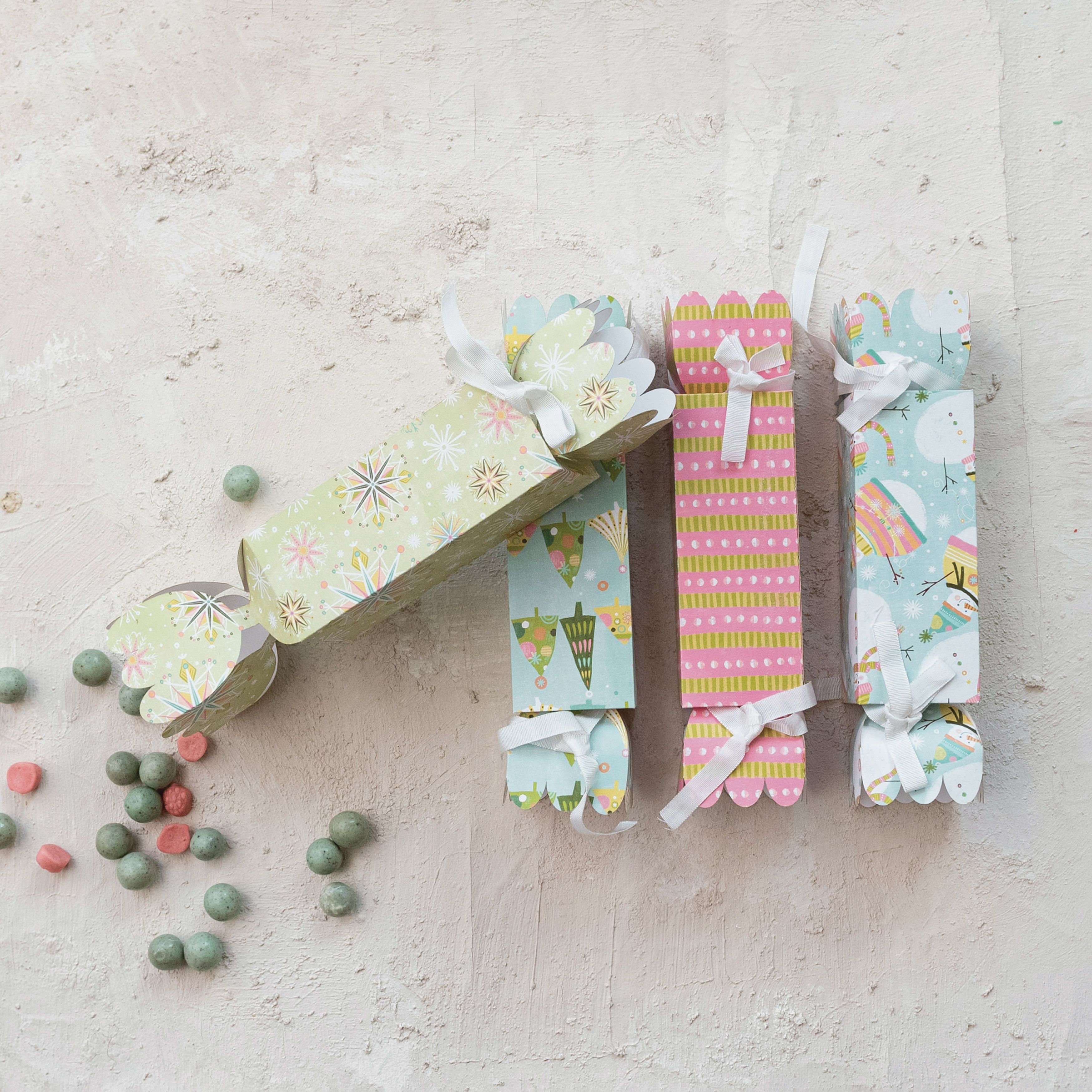 Creative Co-Op Candy Shaped Gift Box With Christmas Pattern And Ribbon ...