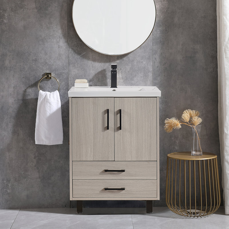 Ebern Designs Delreal 24'' Danube Oak Modern Single Bathroom Vanity ...