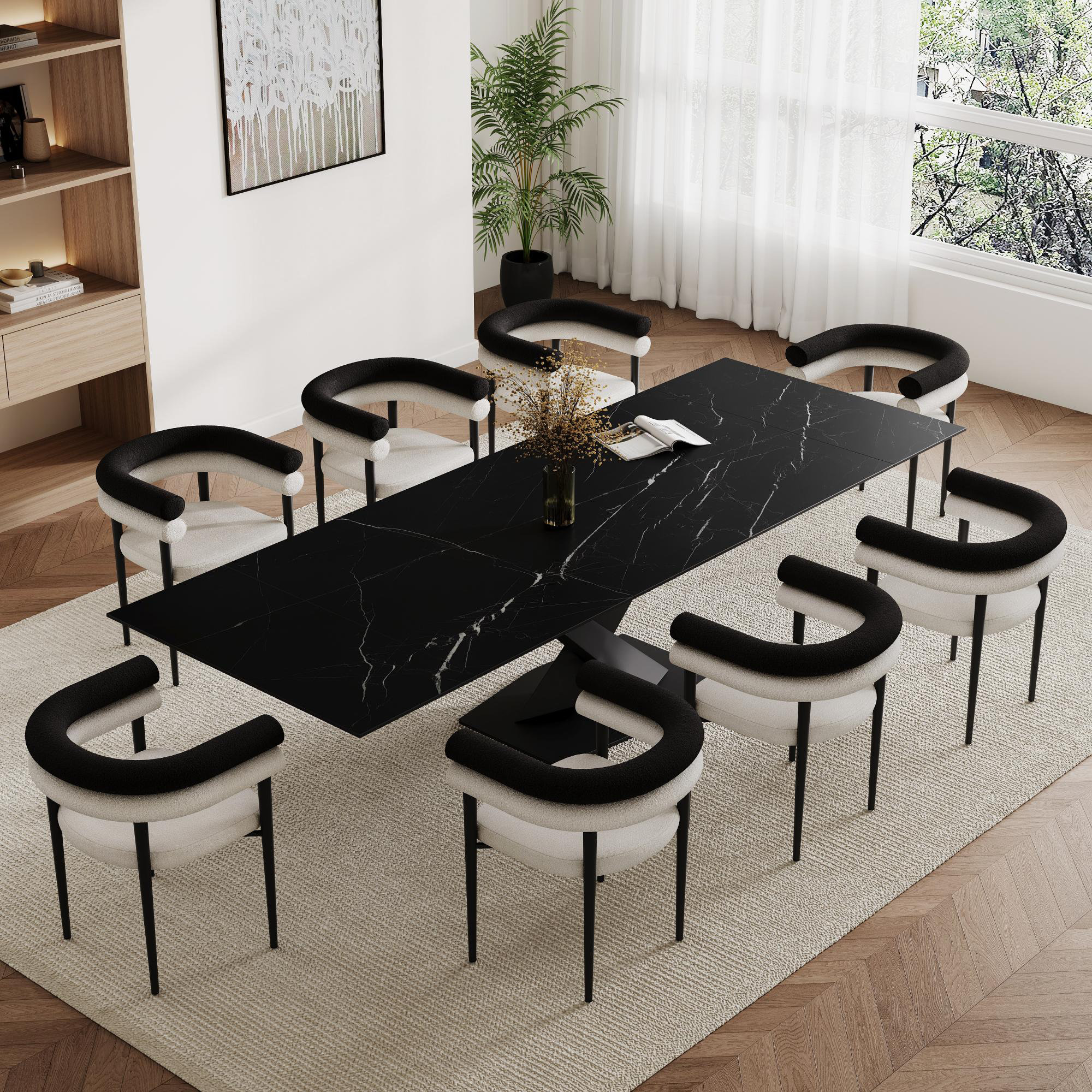 Orren Ellis Cerunal 9 - Piece 94.48'' Extendable Sintered Stone Dining ...