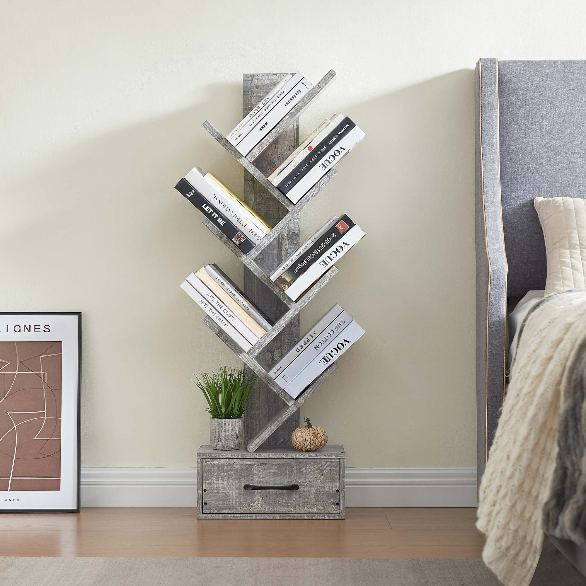 Ebern Designs Geometric Storage Bookcase with Drawer,Etagere Bookcase ...