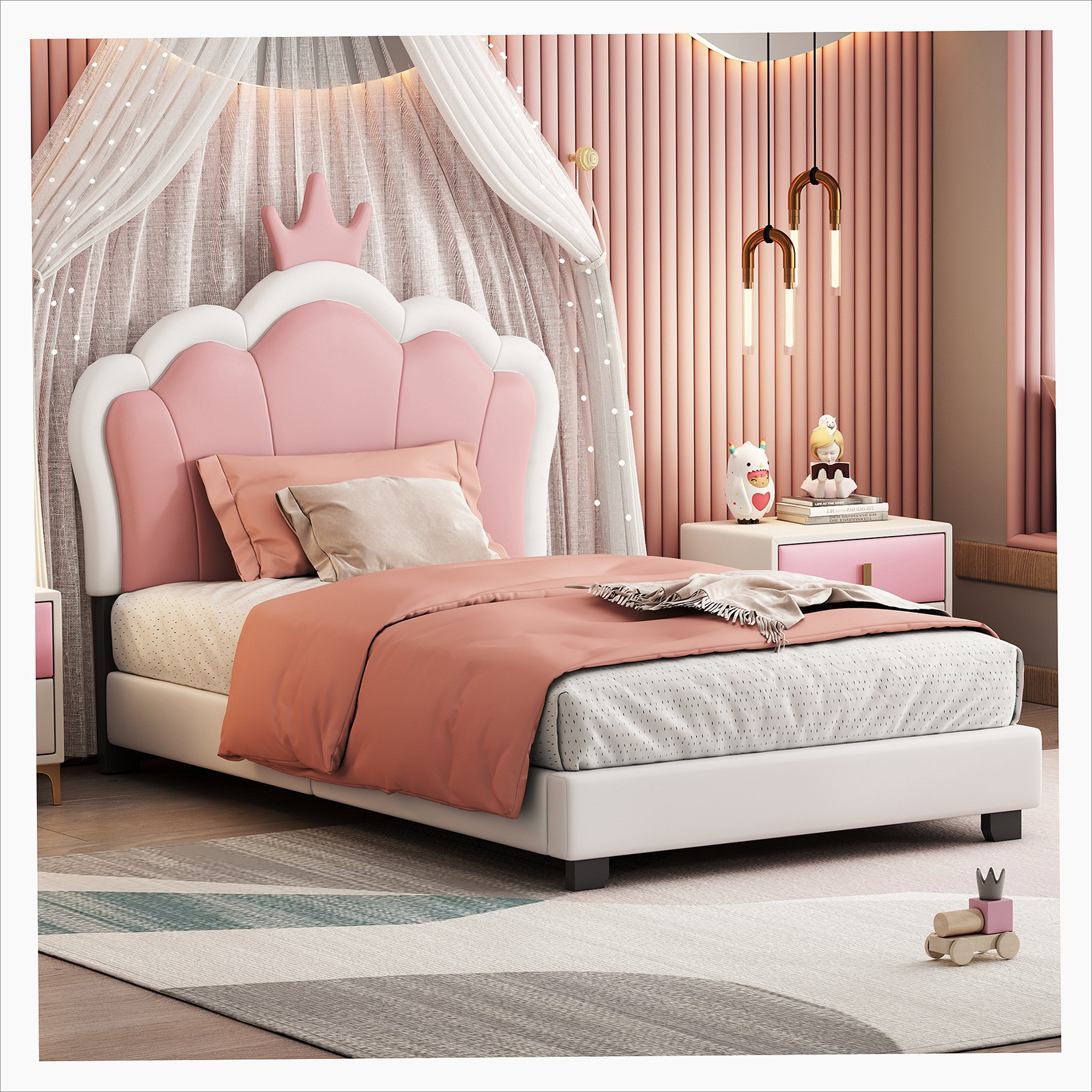 House of Hampton® Upholstered Princess Platform Bed With Crown ...