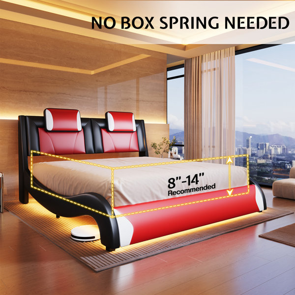 Wrought Studio™ Floating Bed Frame with LED Lights, Modern Faux Leather ...