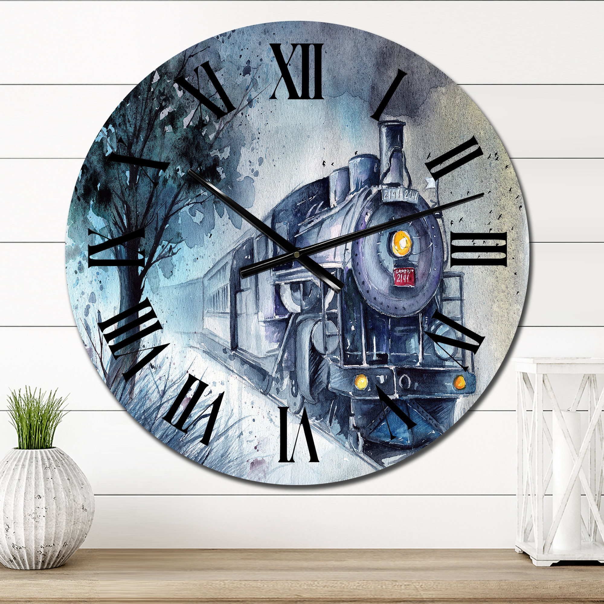 East Urban Home A Steam Locomotive in Grey Green Colors with Grass ...