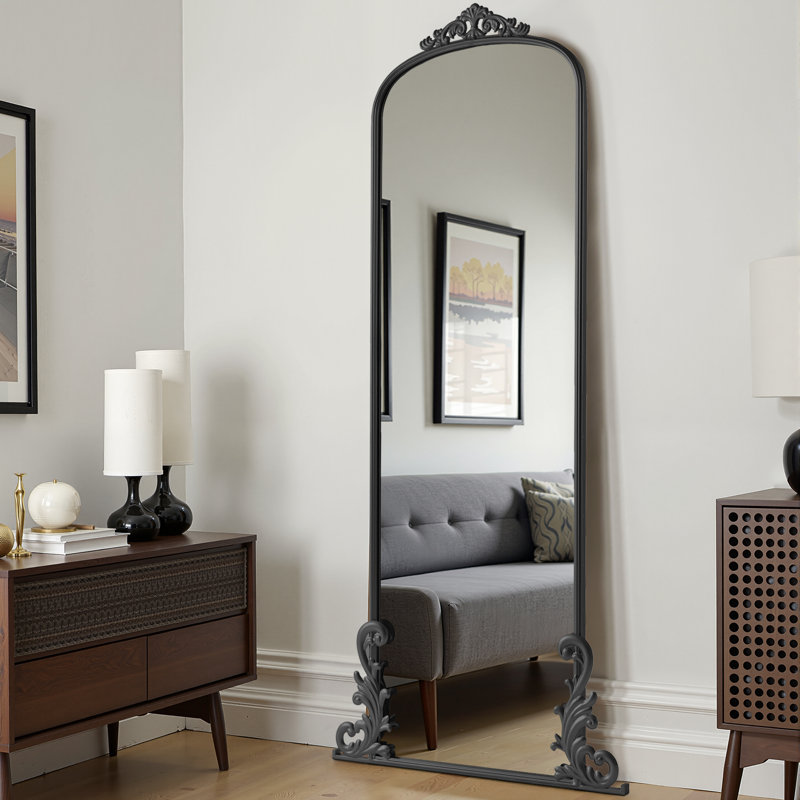Alcott Hill® Wrought Iron Carved Rectangle Arched Full-Length Mirror ...