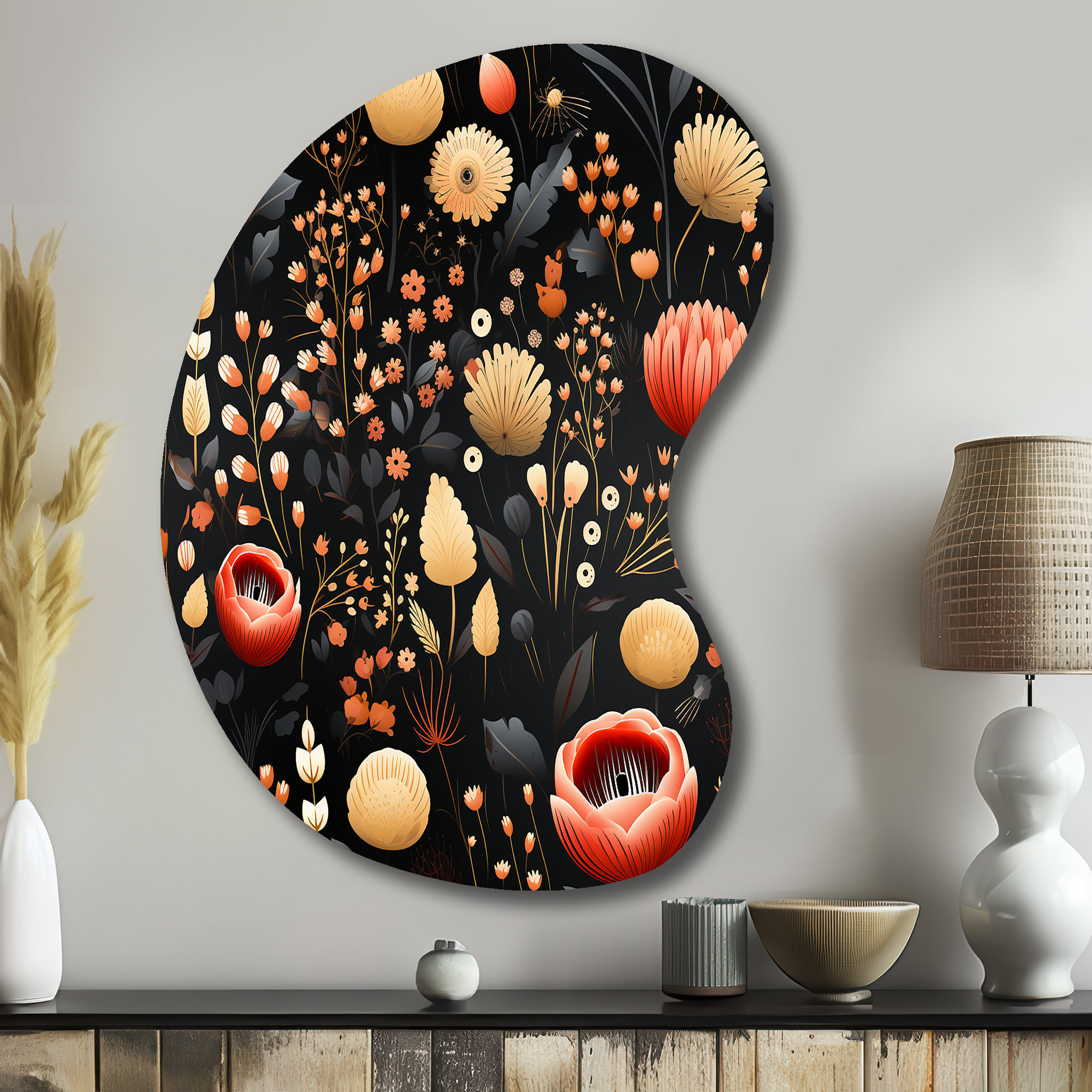Design Art Bohemian Bliss Floral Pattern - Floral Boom Shape Metal Wall ...