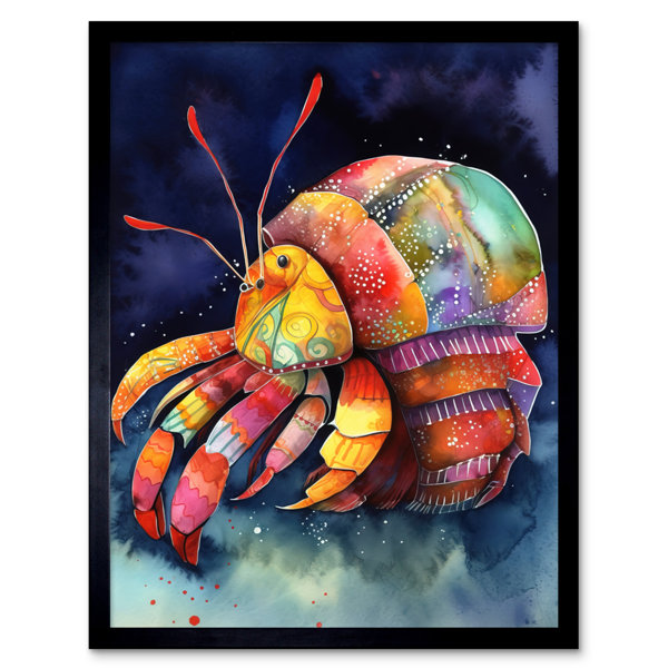 House of Hampton Hermit Crab Vibrant Folk Art Watercolour Painting ...