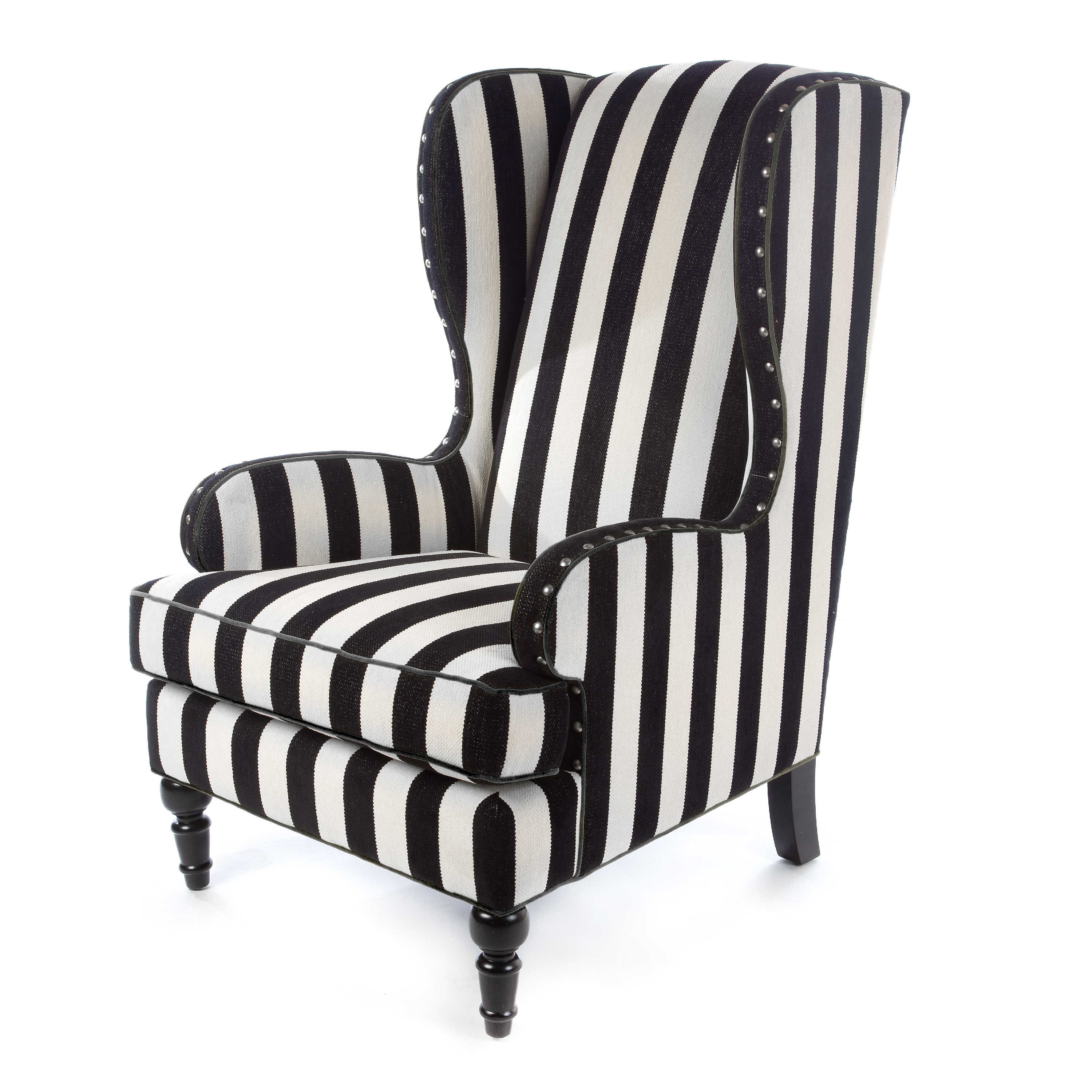 MacKenzie-Childs Marquee Black Stripe Chenille Wing Chair | Wayfair
