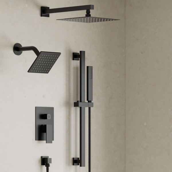 CRANACH Dual Overhead Square Shower Faucet with Slider Bar and Rough-In ...