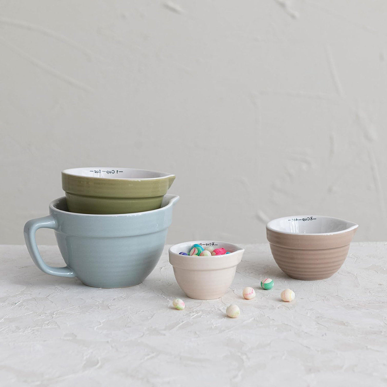 AMBLU Stoneware Mixing Bowl Set - 4 Nesting Bowls with Measuring Marks ...
