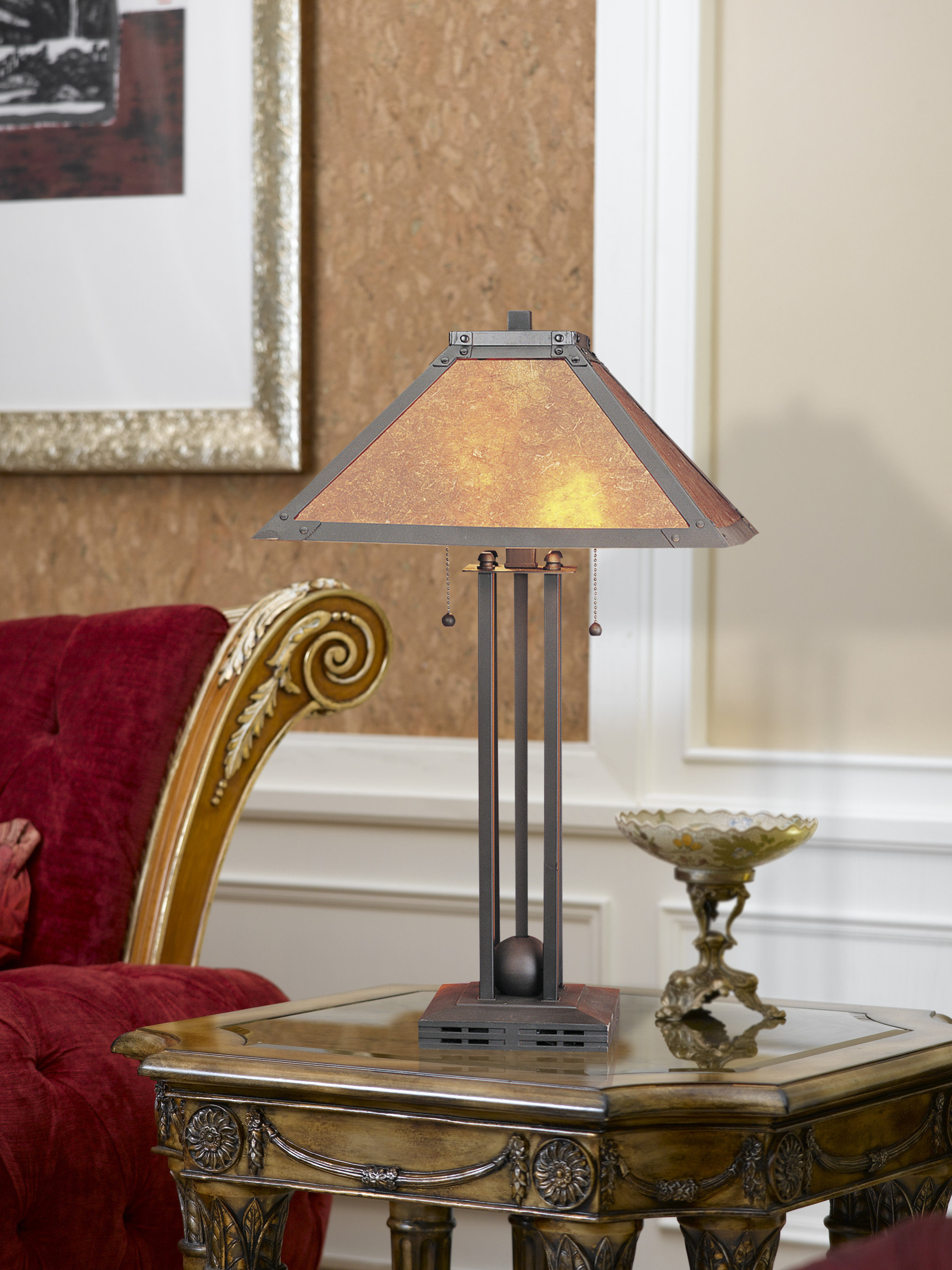 Foundry Select 25" Rust Metal Two Light Table Lamp With Amber Square ...