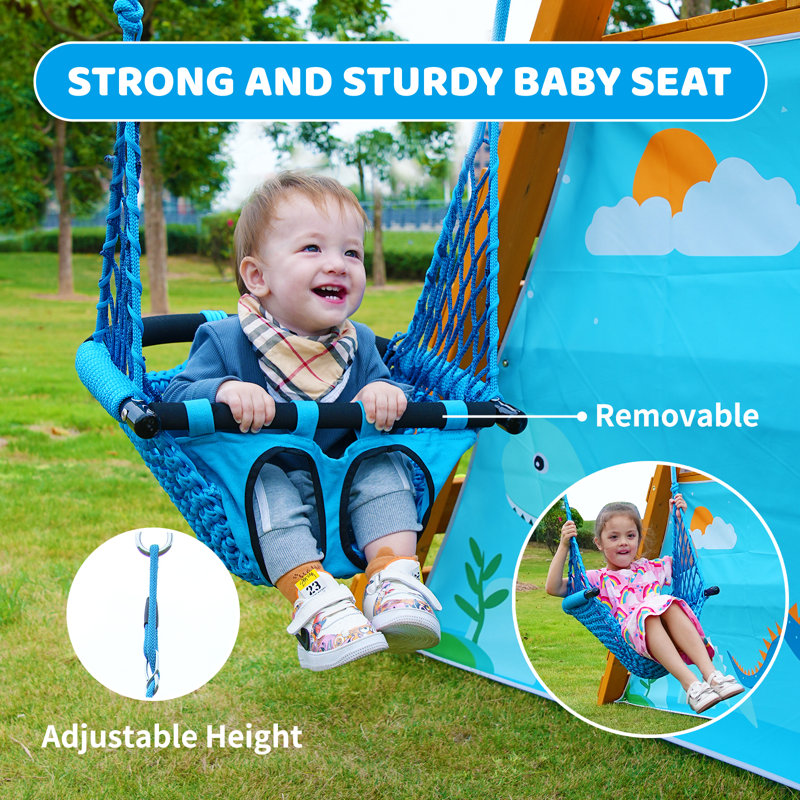 SuniBoxi Playground Swing Sets: Wooden, 2 Swings, Big Slide, Climbing ...