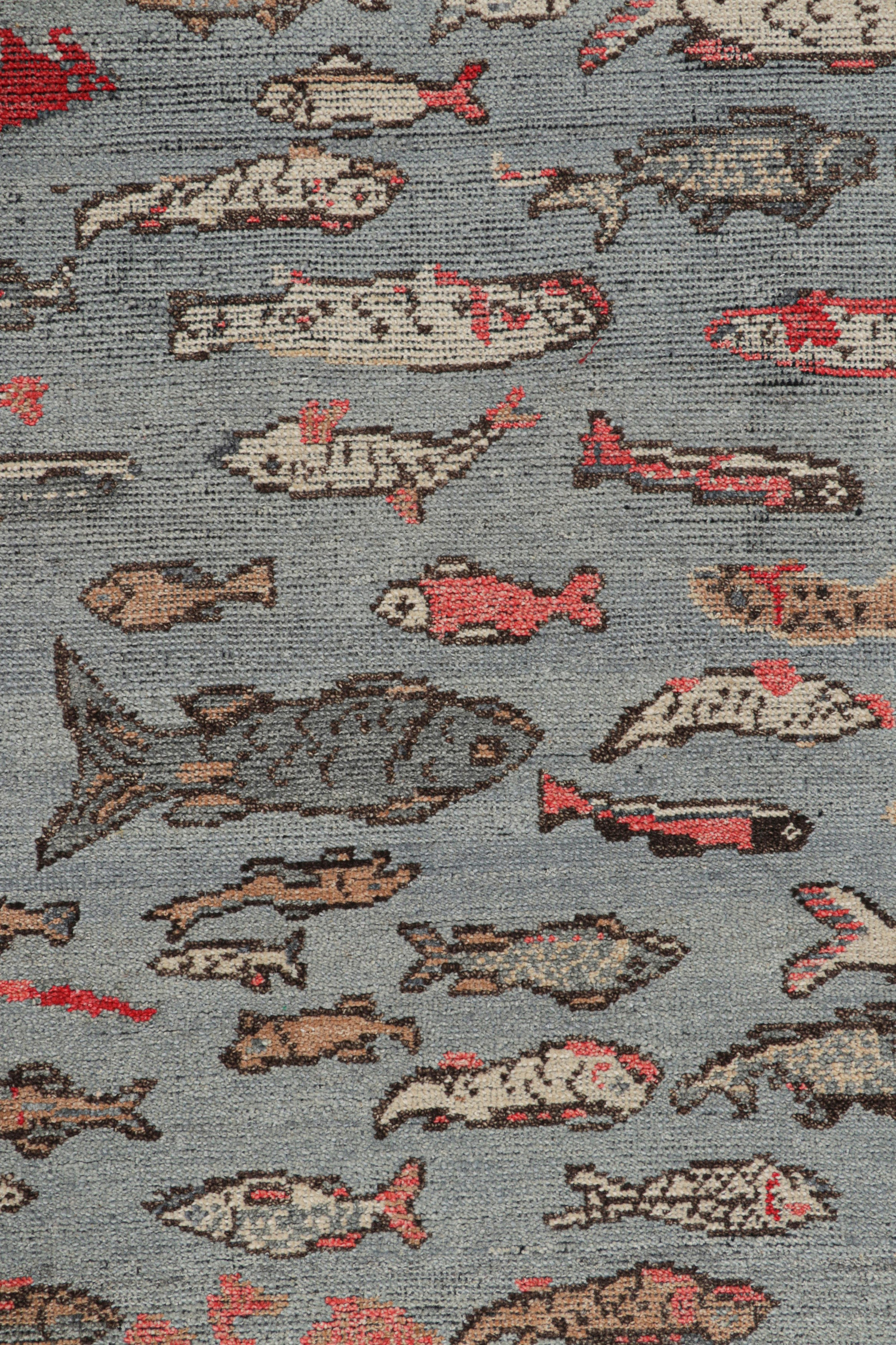 Rug & Kilim’S Mid-Century Style Rug In Blue With Colorful Fish ...