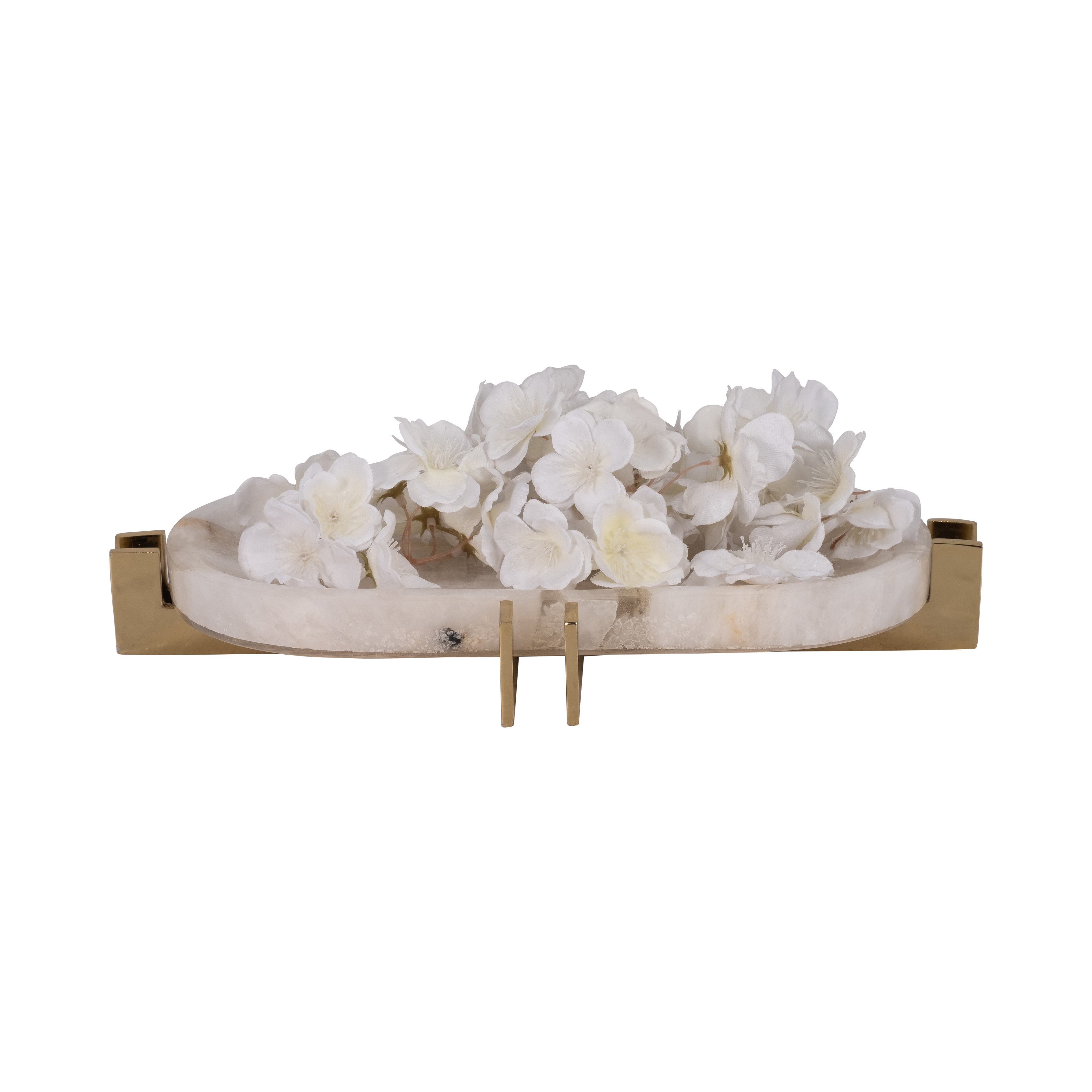 Mercer41 Quartz-Inspired 14" White Stone Tray With Gold Iron Details ...