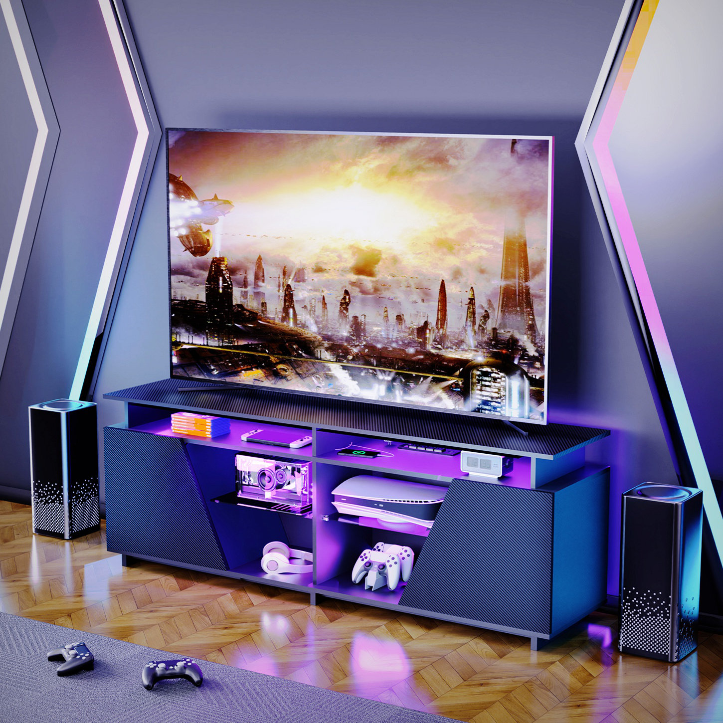 Ivy Bronx Gaming Tv Stand With Power Outlet, Led Entertainment Centre ...