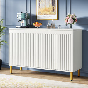 Mercer41 White Sideboard Buffet Cabinet With 3 Doors And Storage ...