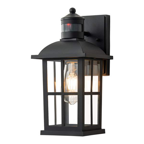 Winston Porter Matte Black Motion Sensor Outdoor Wall Lantern,dusk To ...
