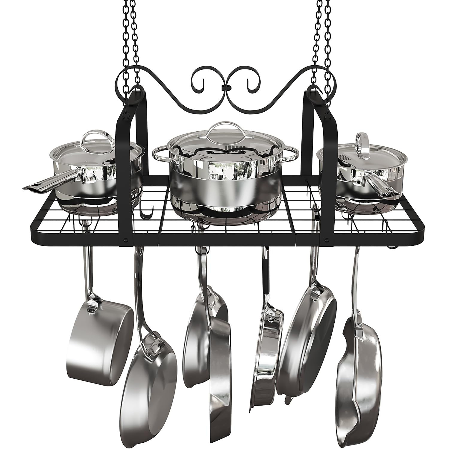 Latitude Run® 33" Black Pot Rack Hanging With 15 Hooks, Black | Wayfair