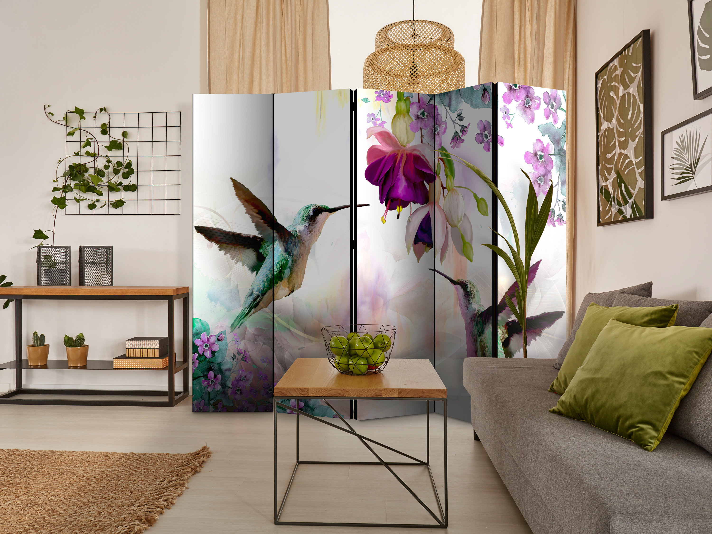 17 Stories Vouno Hummingbirds and Flowers Room Divider & Reviews ...