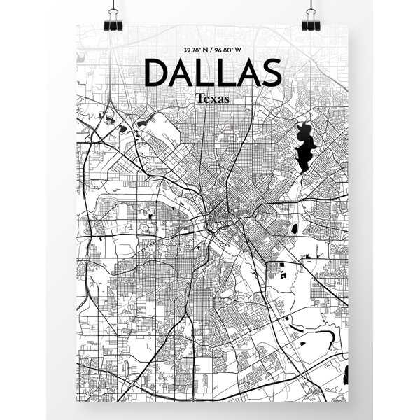 OurPoster.com 'Dallas City Map' Graphic Art Print Poster in Ink | Wayfair