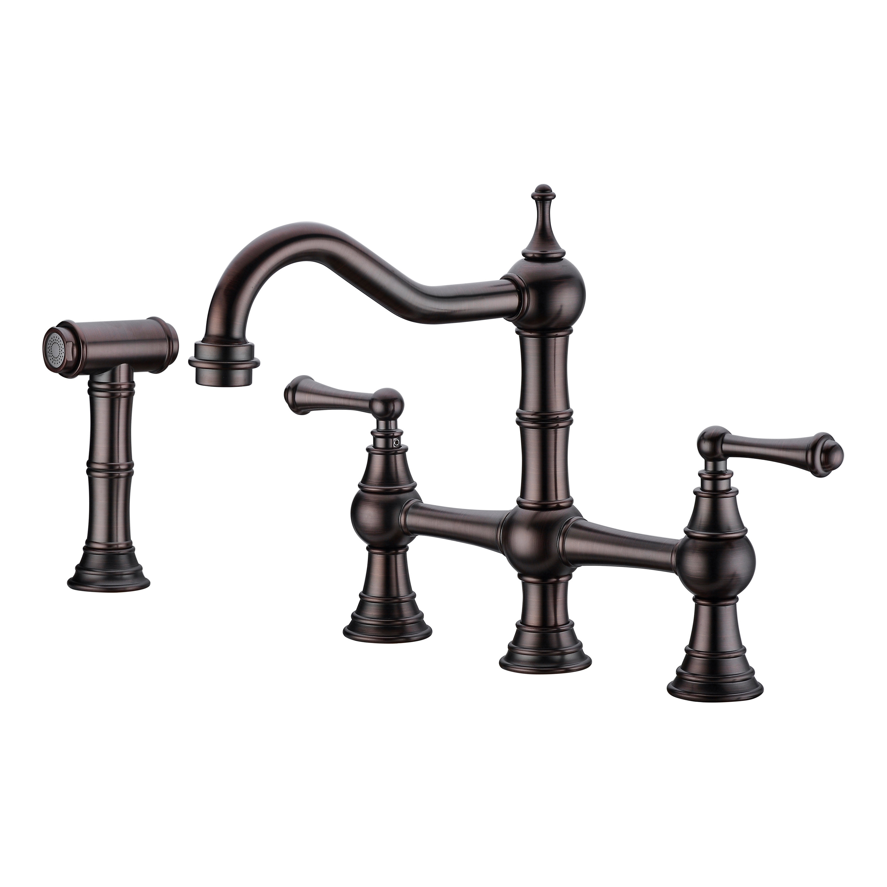 Dilon Bridge Double Handle Kitchen Faucet with Side Spray | Wayfair