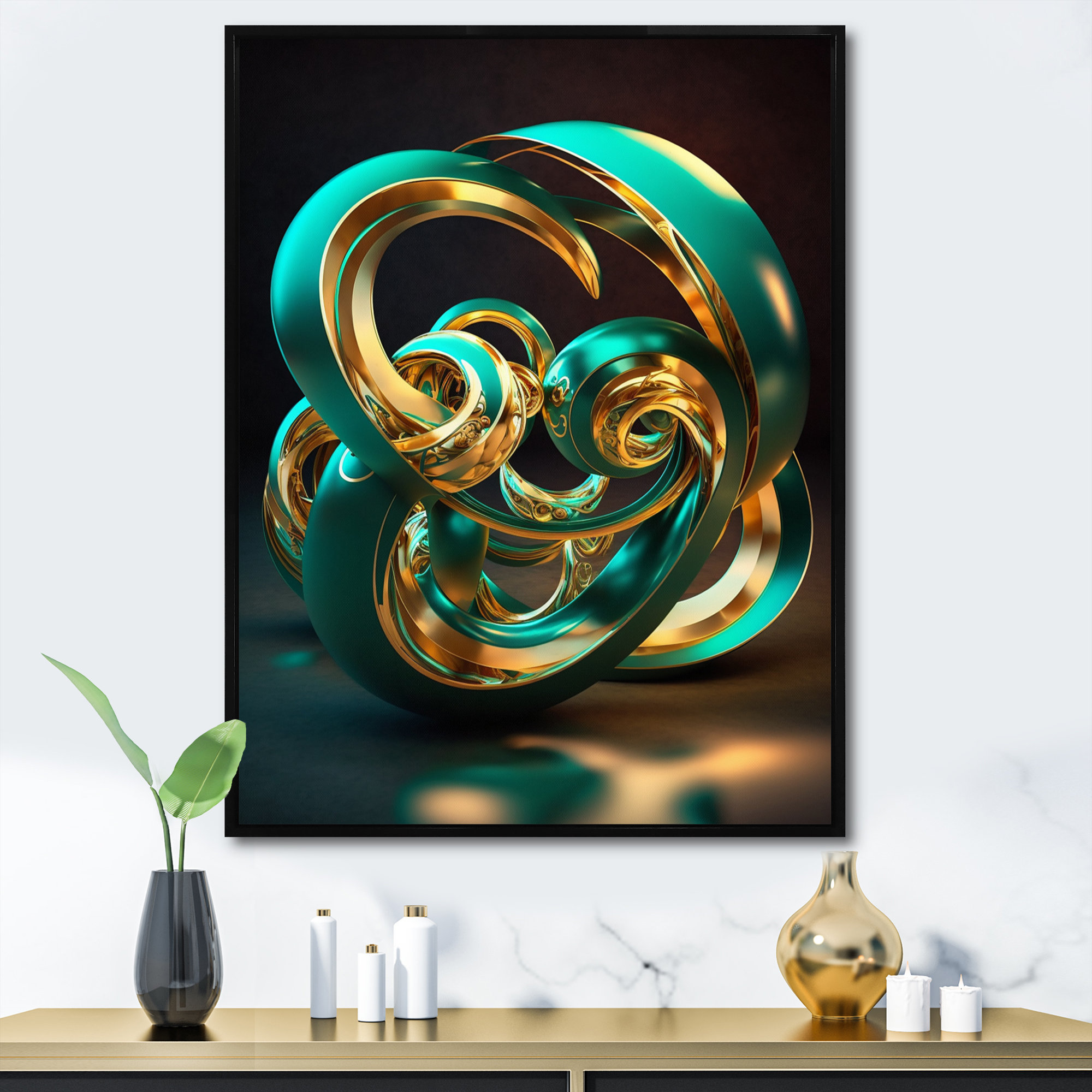 Ebern Designs Rhythm of Infinity 3D Turquoise Gold Sphere - Print on ...