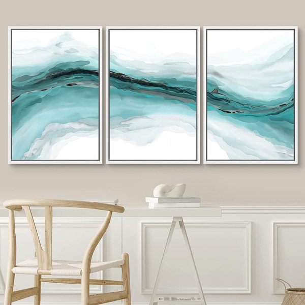 SIGNLEADER Pastel Watercolor Vibrant Teal Abstract Landscape Wall Art ...
