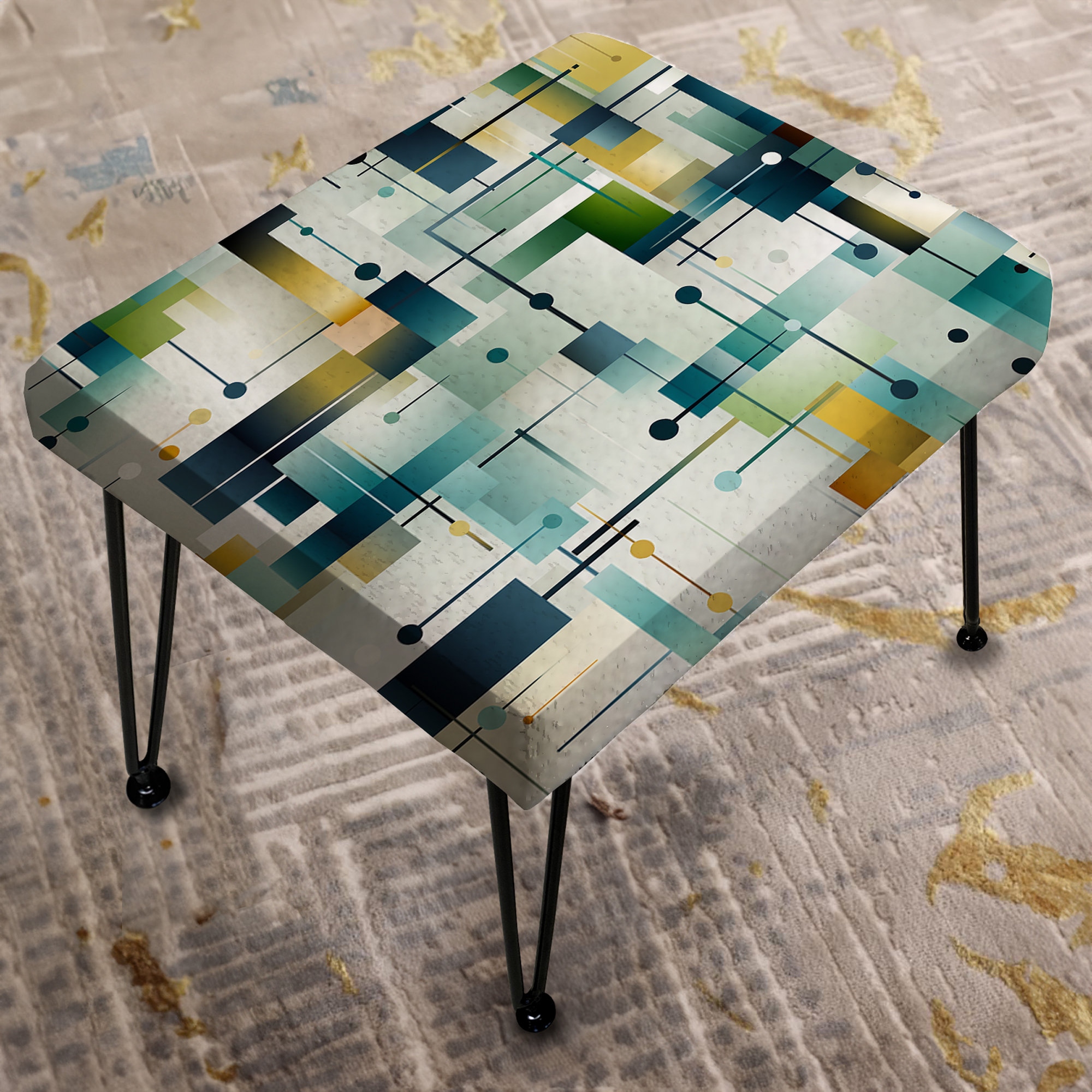 Design Art Green Cubic Oasis Geometric - Geometric Rectangle Ottoman ...