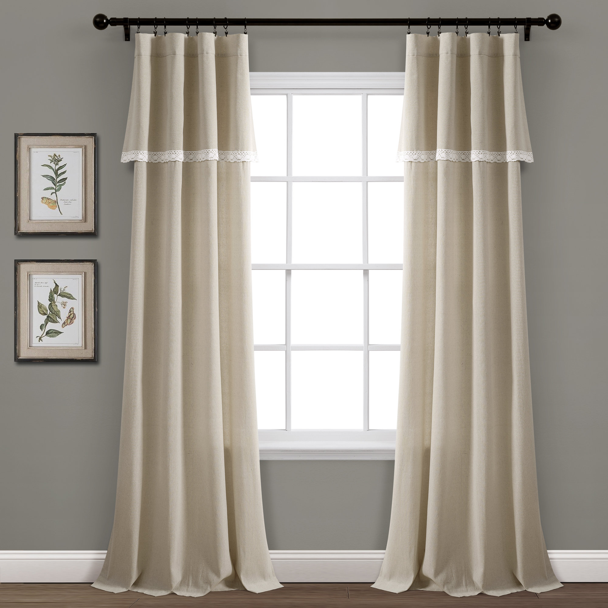 Lush Decor Linen Lace Lace Window Linen Solid Rod Pocket Curtain Panels ...