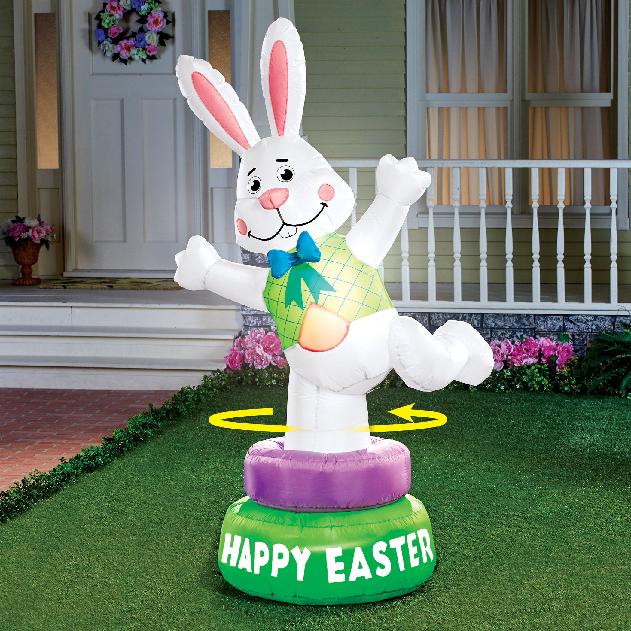 The Holiday Aisle® Rotating White Inflatable Easter Bunny Yard ...