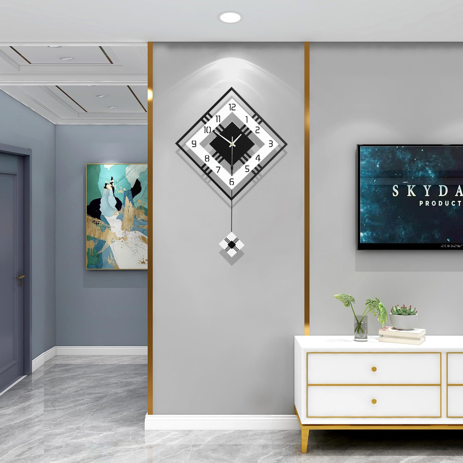 Latitude Run® Art Deco Silent Wall Clock - Elegant Black Pendulum ...