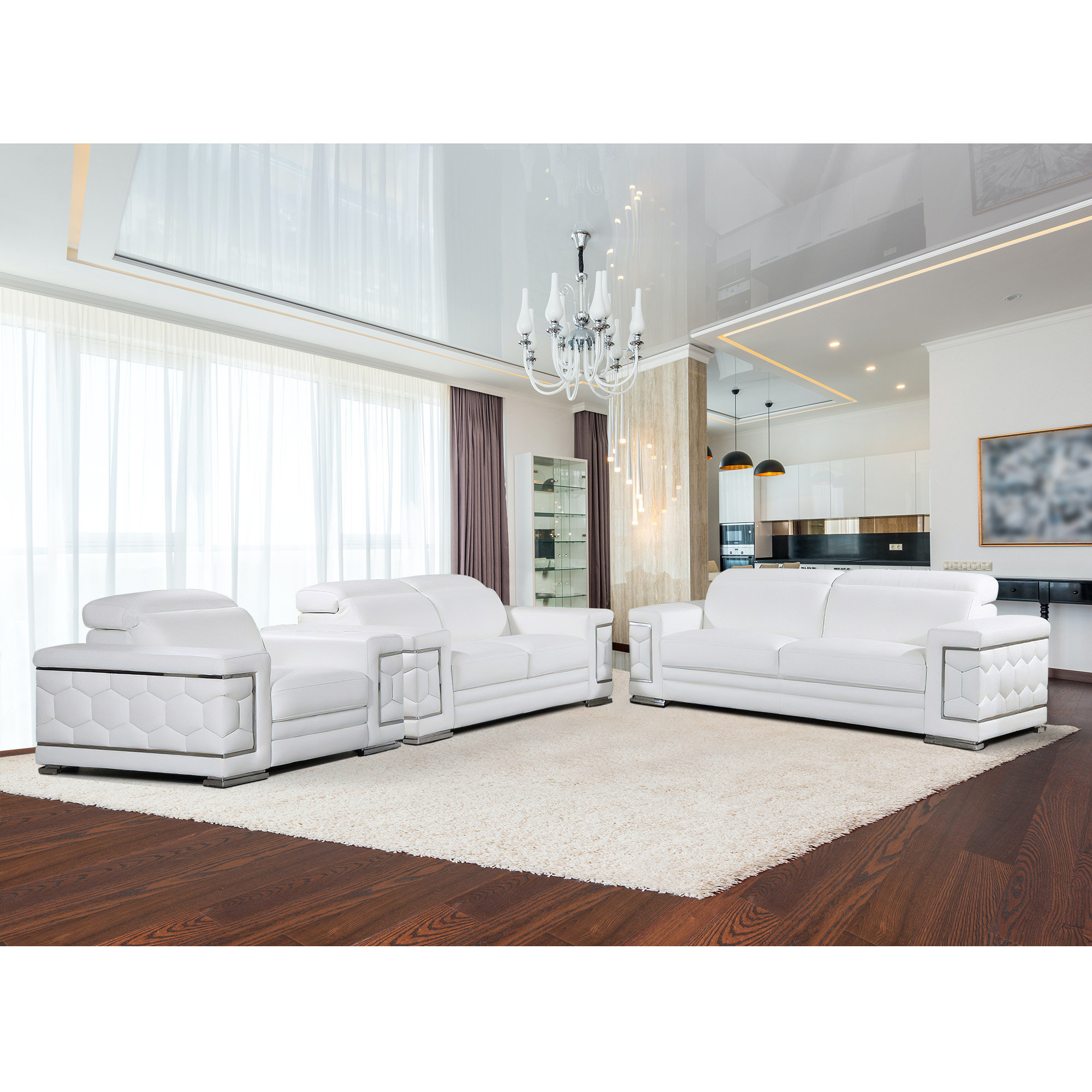 Orren Ellis Yurith 3 Piece Included Genuine Leather Configurable Living ...