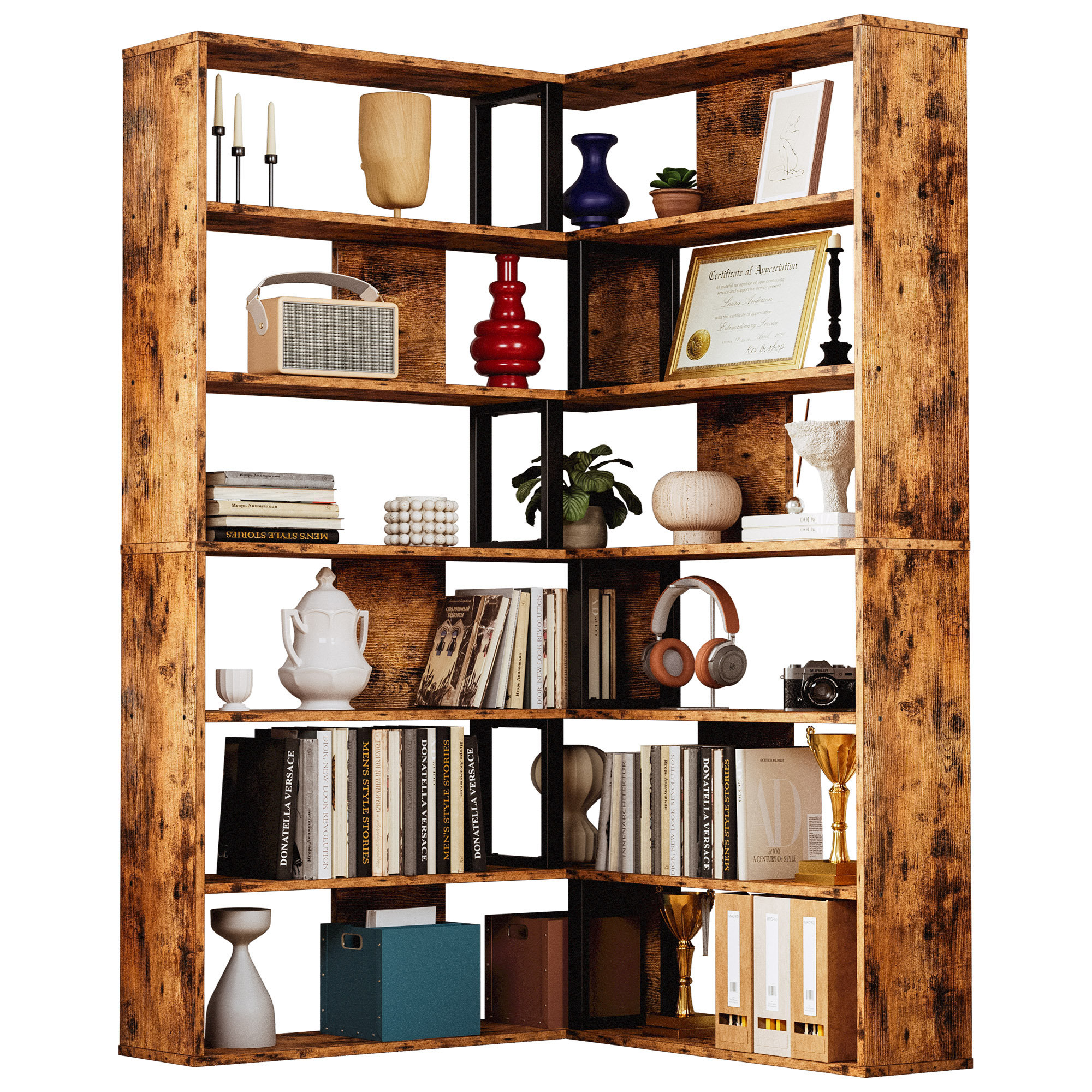 The Twillery Co.® Waville 6-Tier with Corner Etagere Shelf Bookcases ...