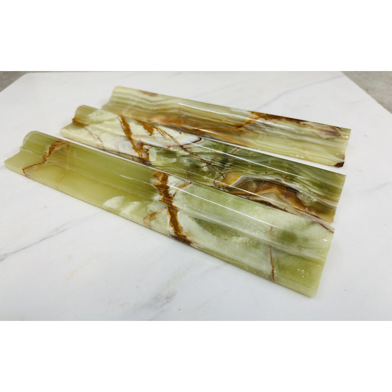 Tileville 2" x 12" Polished Marble Chair Rail Tile Trim in Green | Wayfair