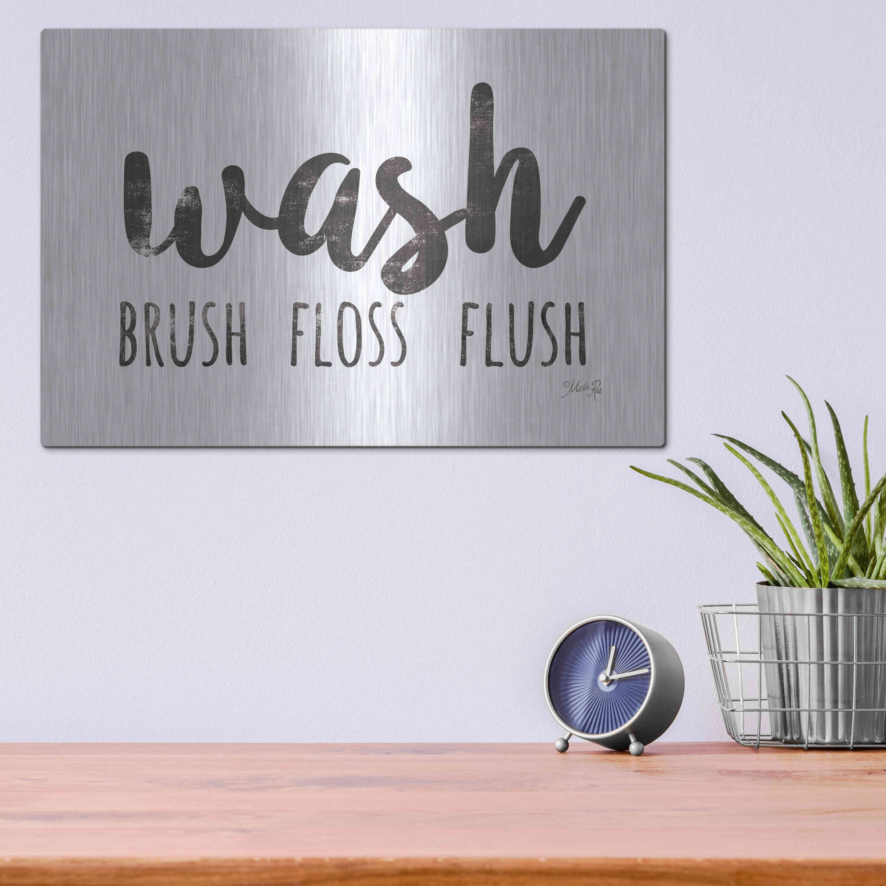 Gracie Oaks 'Wash - Brush - Floss - Flush Sign' by Marla Rae, Metal ...
