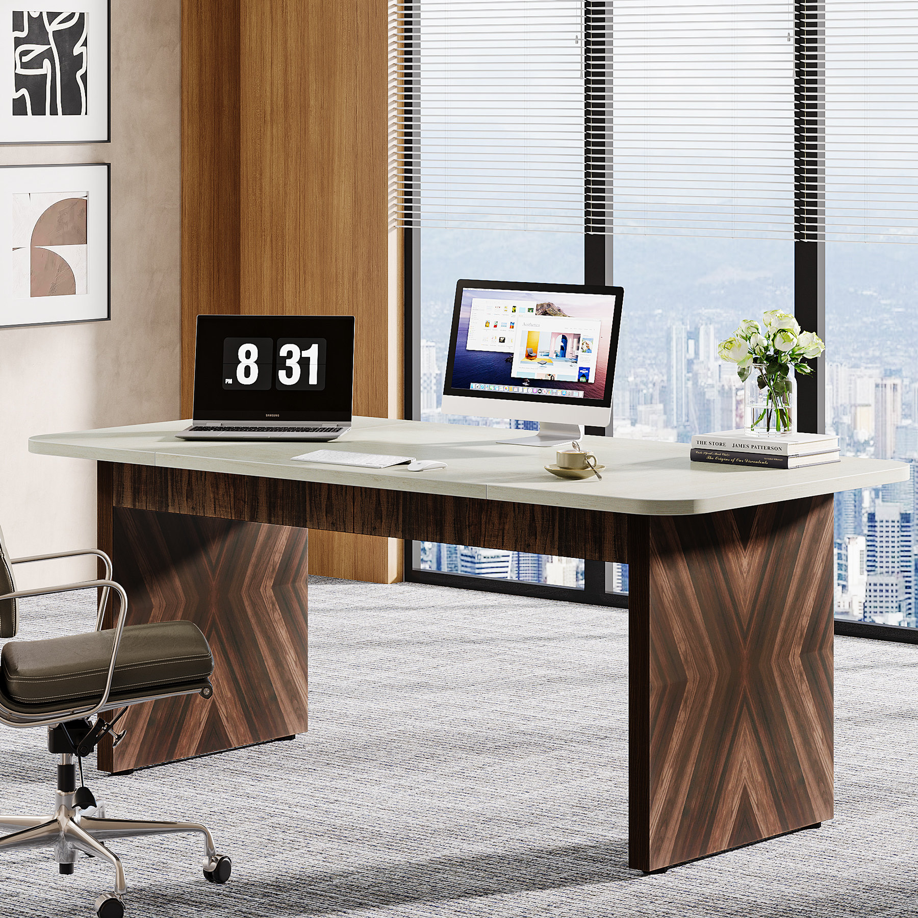 Union Rustic 70.8-Inch Executive Desk, Large Computer Office Desk ...