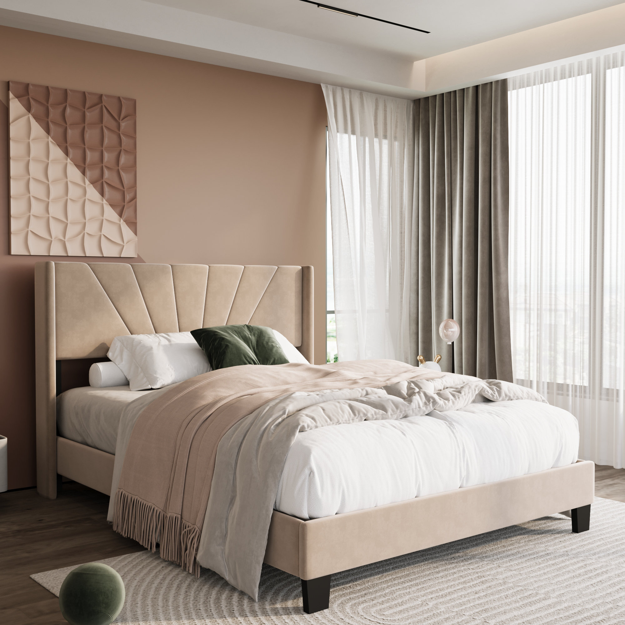 Latitude Run® Queen Upholstered Low Profile Wingback Velvet Platform ...