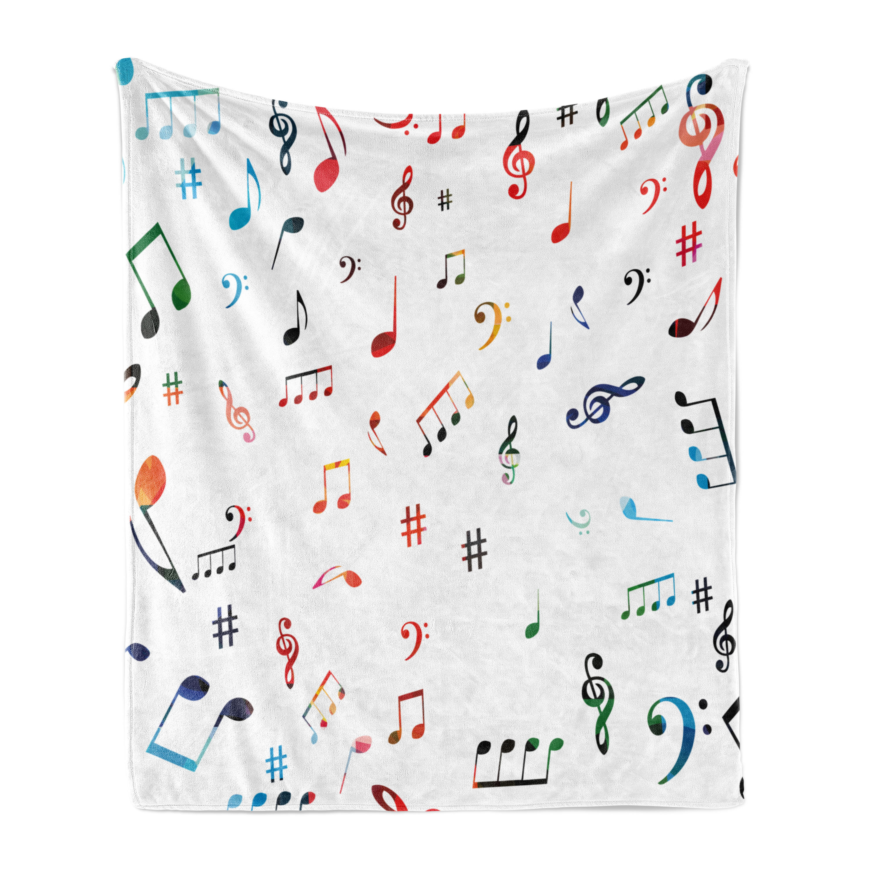 Ambesonne Colorful Fleece Throw Blanket Musical Notes and Symbols White ...