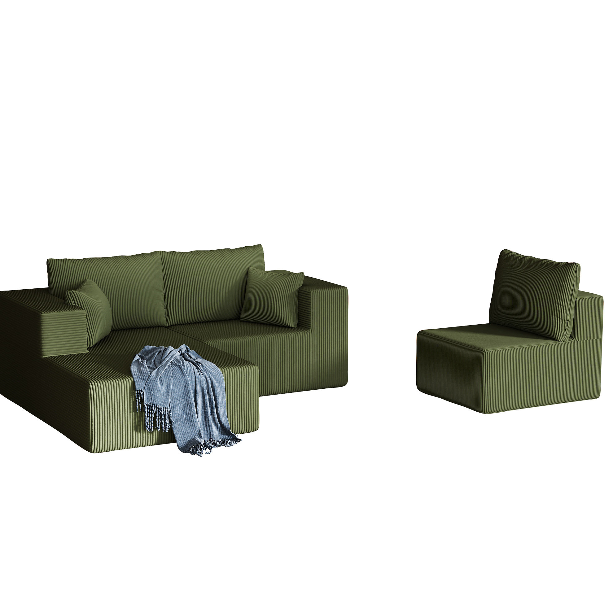 Latitude Run® L Shape Foam Sectional With Chaise, Corduroy Fabric, High ...